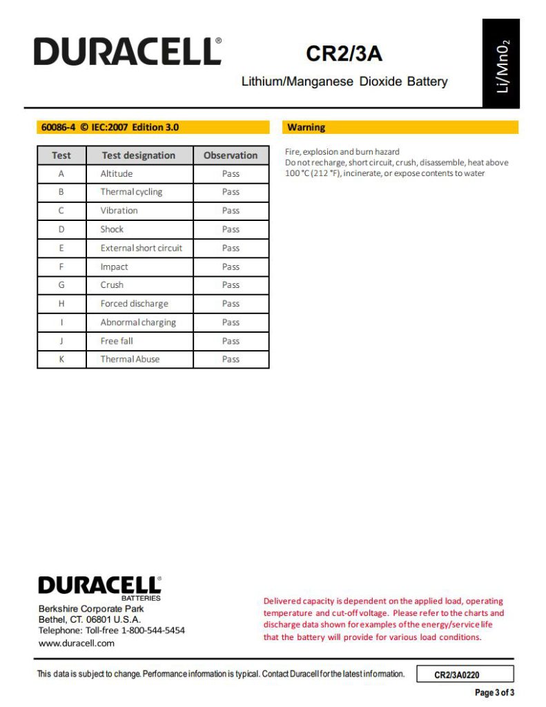 Pin Duracell Lithium 3V CR2/3A CR17345 CR123A Manganese Dioxide Battery ...